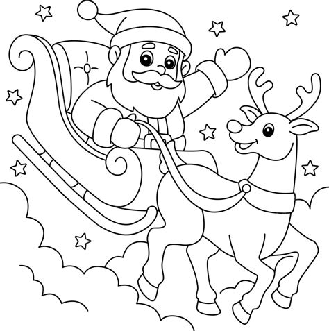 Christmas Santa Sleigh And Reindeer Coloring Page December Coloring