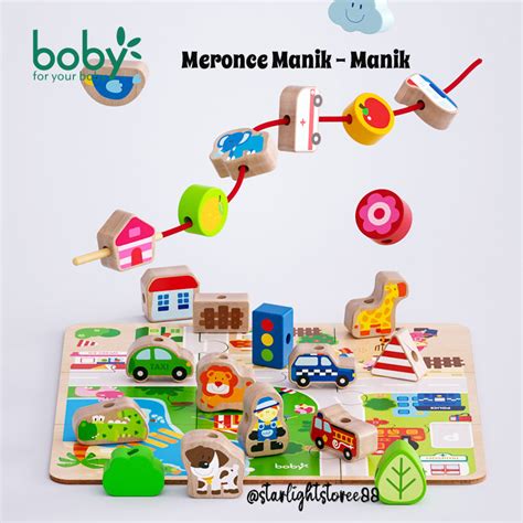Jual Str88 Wooden Insan Lacing Threading String Beads Boby Mainan