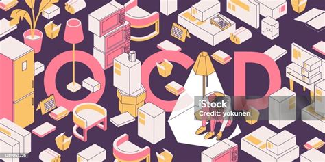 강 박 증 강 박 장애와 수집 에서 고통 슬픈 남자와 강 박 큰 편지 정신 건강과 우울증에 대한 개념 등대 일러스트레이션 감정에 대한 스톡 벡터 아트 및 기타 이미지