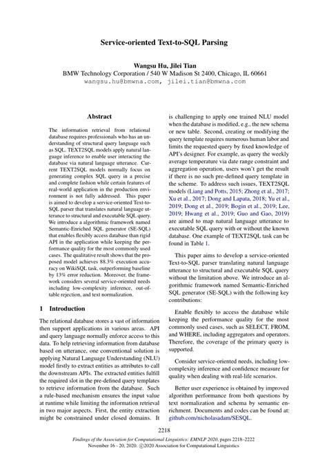 Pdf Service Oriented Text To Sql Parsing
