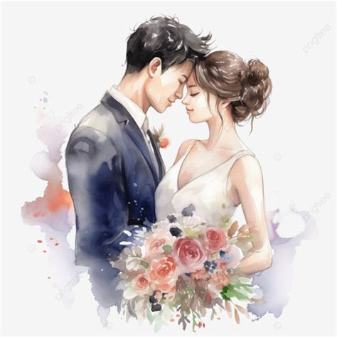 Ai는 귀여운 결혼식 초상화 수채화 삽화를 생성했습니다 혼례 커플 결혼 Png 일러스트 및 이미지 에 대한 무료 다운로드