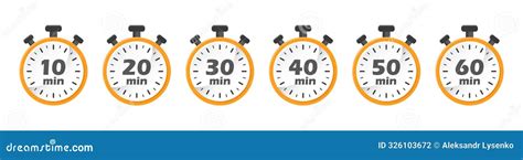 From 10 Minutes To 60 Minutes On Stopwatch Icon In Flat Style Clock Face Timer Vector