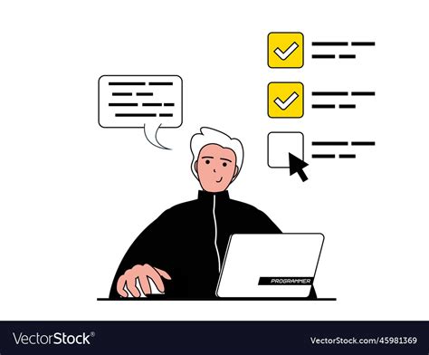 Productivity Workplace Concept With Character Vector Image