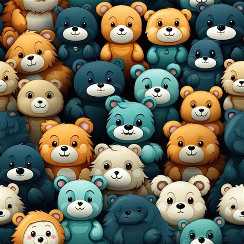 Un Grupo De Adorables Osos De Peluche Sentados En Fila Foto Premium
