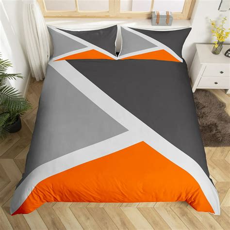 Geometric Triangle Comforter Coverorange Dark Grey Light Grey Bedding