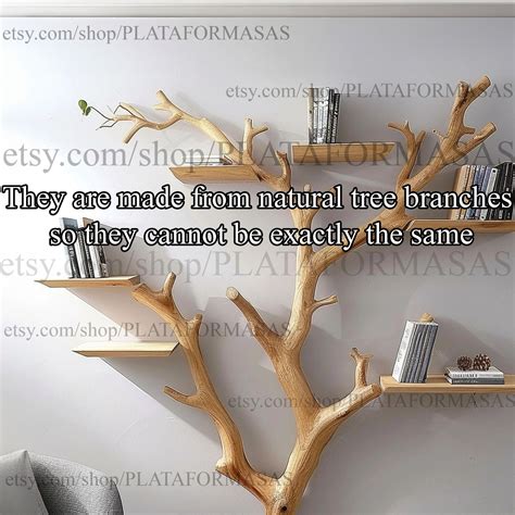 Tree Bookshelf Decor Wall Mount Floating Book Shelf Solid Wood Bookcase Unique Housewarming Gift