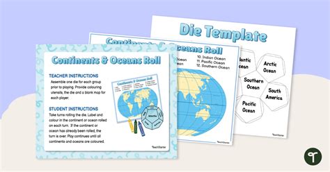Continents And Oceans Roll And Colour Game Teach Starter