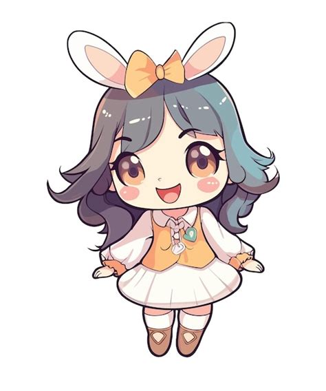 A Cartoon Of A Girl With Blue Hair And A Bunny Ears Premium Ai