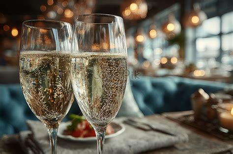 식당에서 샴페인 두 잔