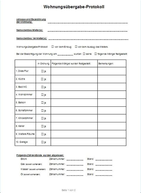 Formular Wohnungsübergabeprotokoll Kostenlos Wohnungsübergabeprotokoll