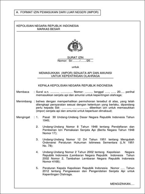 Contoh Surat Izin Kepemilikan Senjata Api Surat Izin Desain Contoh