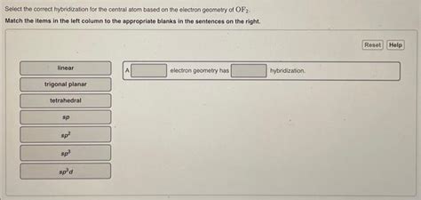 Solved Select The Correct Hybridization For The Central Atom
