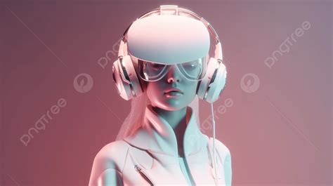 3d 여성 캐릭터로 장식된 미래 지향적인 Vr 안경 및 헤드셋 메타버스 메타버스 3d 가상 현실 배경 일러스트 및 사진