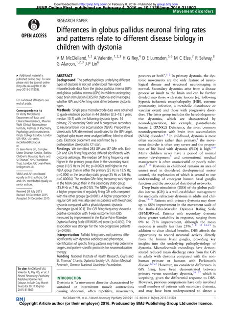 Pdf Differences In Globus Pallidus Neuronal Firing Rates And Patterns