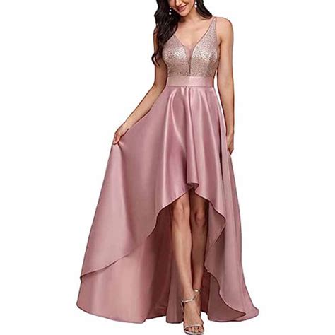Women Satin Bridesmaid Dress High Low Wedding Guest Dress Sd
