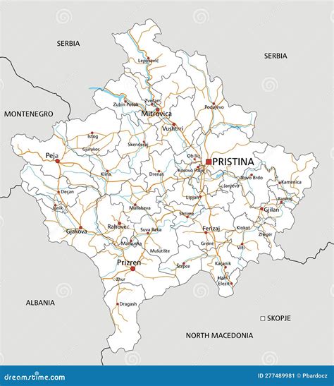 Detailed Kosovo Physical Map Cartoon Vector 277489947