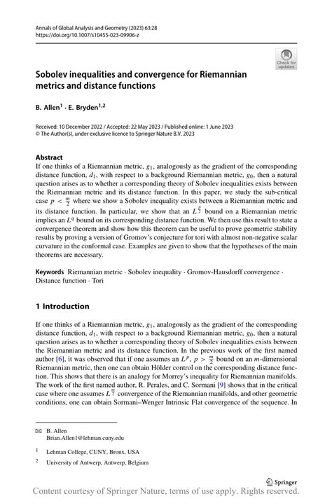 Sobolev Inequalities And Convergence For Riemannian Metrics And