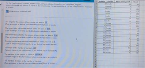 [answered] for the facebook data provided find the range variance kunduz