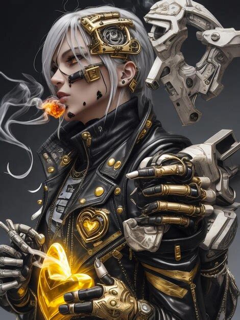 Premium AI Image Shiny Golden Cyborg Techno Heart With Shiny Golden