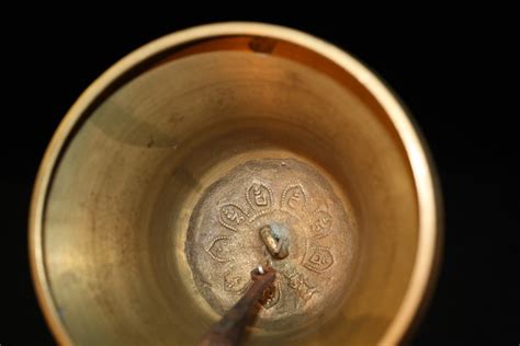 Large Brass Hand And Singing Temple Bell With Dorje Vajra On Handle