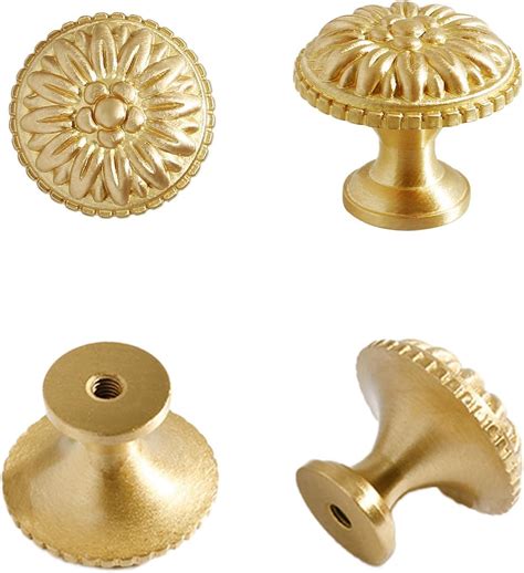 Hizefsoo 4pcs Gold Brass Drawer Knobs Solid Copper Gold Brass Cabinet