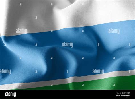3D illustration flag of Sverdlovsk Oblast is a region of Russia. Waving ...