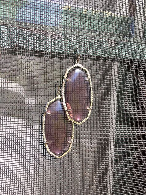 Big Purple Amethyst Glass Dangle Earrings In Pretty Goldtone Settings