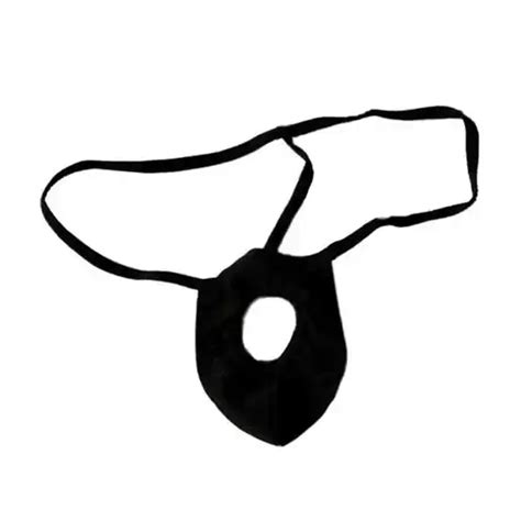 Чоловічі стрінги із отвором для пеніса чорний Mysex сексшоп для