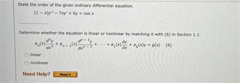 Solved State The Order Of The Given Ordinary Differential
