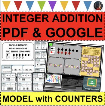 ADDING INTEGERS With Counters Zero Pairs Models Task Cards PDF