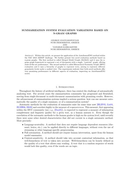Summarization System Evaluation Variations Based On N Gram Graphs Docslib