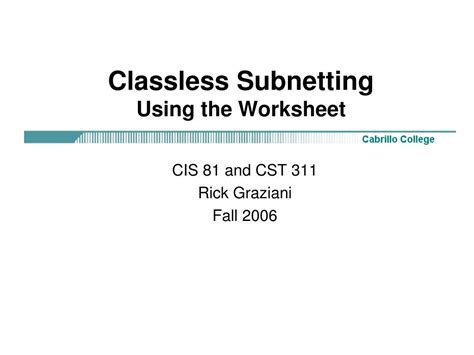 Ppt Classless Subnetting Using The Worksheet Powerpoint Presentation