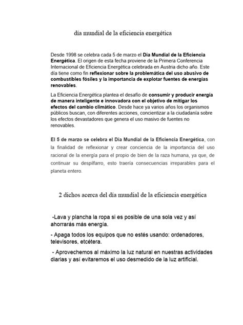 Día Mundial De La Eficiencia Energética Pdf