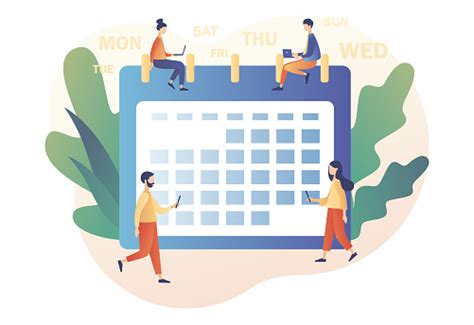 작은 사람과 시간 관리 사업 계획 시간표 캘린더 및 일정 개념 현대 플랫 만화 스타일 흰색 배경의 벡터 그림 개념에 대한 스톡 벡터 아트 및 기타 이미지 Istock