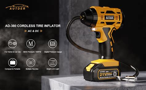 Amazon AUTDER V Tire Inflator Air Compressor Portable PSI Cordless Car Tire Pump With
