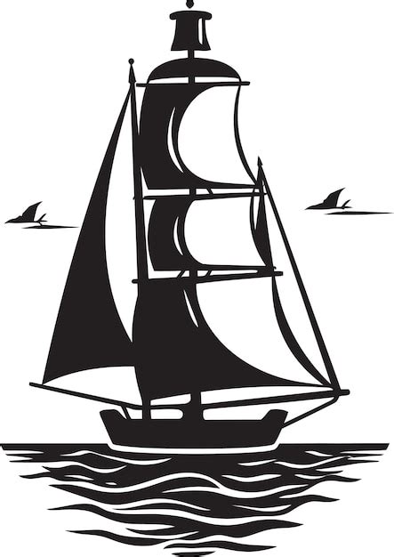 Vintage Nautical Souvenir Iconic Black Emblem Of Old Ship Symbol