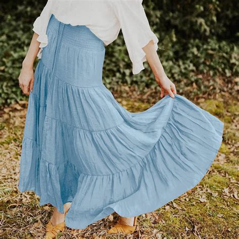 Mrulic Skirts For Women Womens Summer Elastic High Waist Boho Maxi
