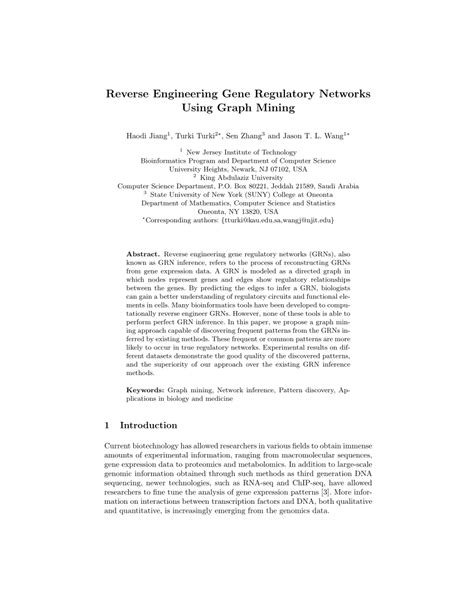 Pdf Reverse Engineering Gene Regulatory Networks Using Graph Mining