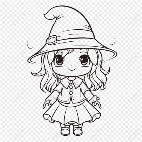 หน้าระบายสีแม่มดน่ารักน่ารักหน้าฮาโลวีนเค้าร่างร่างการวาด เวกเตอร์ Png