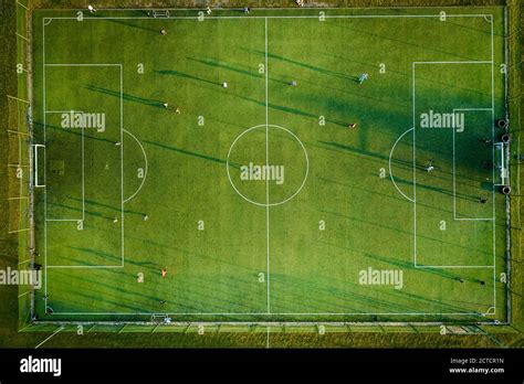 Aerial Drone Top View Photo Of Football Pitch As Seen In Small