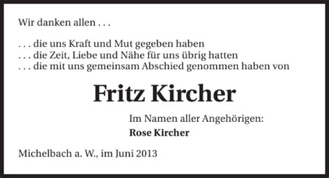 Traueranzeigen Von Fritz Kircher Trauerundgedenkende