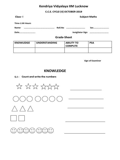 Class 1 Maths Cycle Test 4 Pdf Cognition