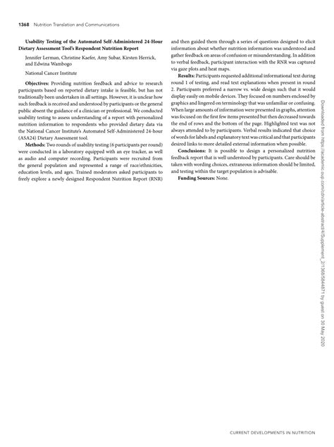 Pdf Usability Testing Of The Automated Self Administered 24 Hour Dietary Assessment Tools