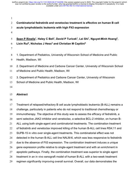 PDF Combinatorial Fedratinib And Venetoclax Treatment Is Effective On
