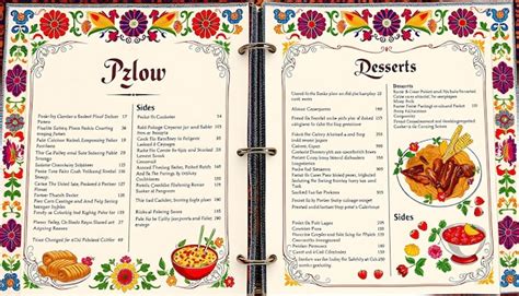 Uzbek Plov Menu Featuring Colorful Suzani Embroidery Patterns And