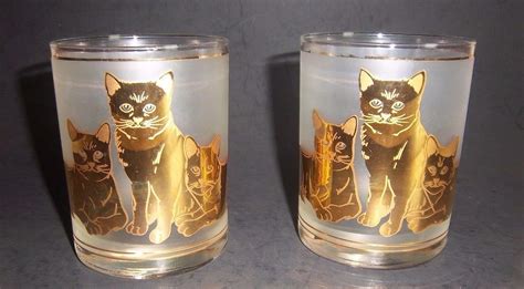 2 Vintage Culver Drinking Glass Imprinted With 22k Gold Cats Design