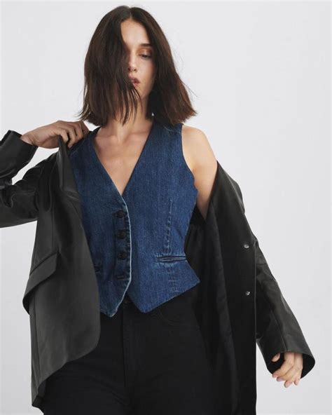 Women Rag And Bone Blazers Priya Denim Vest Ari Nida Ghouse