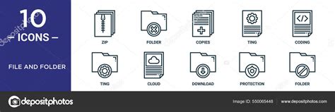 File Folder Outline Icon Set Includes Thin Line Zip Copies Stock Vector By ©free Download 550065448