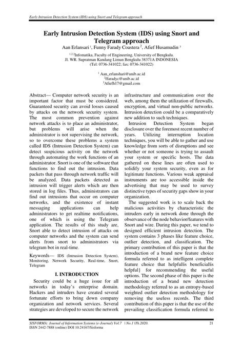 Pdf Early Intrusion Detection System Ids Using Snort And Telegram