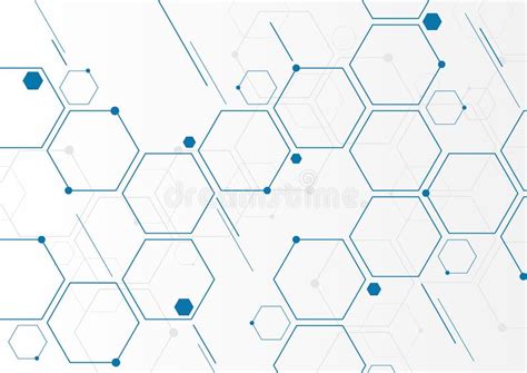 Abstract Blue Geometric Hexagons Molecular Structures On White Background Stock Vector